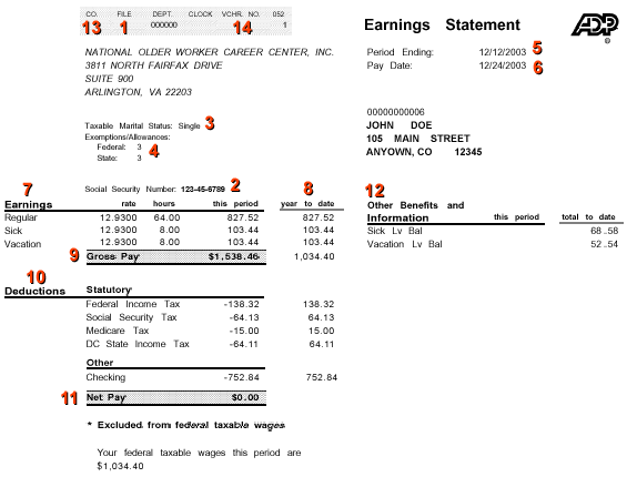 SEE Program Customer Service Center HANDBOOK Sample Pay Statement